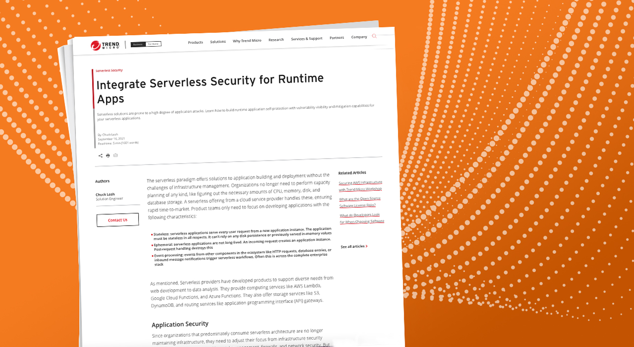 Integrate Serverless Security For Runtime Apps Solution Engineer